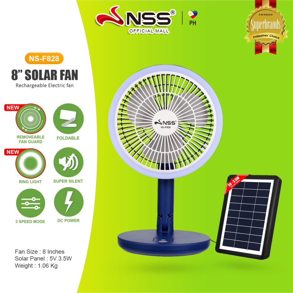 NSS Rechargeable Solar Electric Fan with Panel Desk Fan with LED light ...