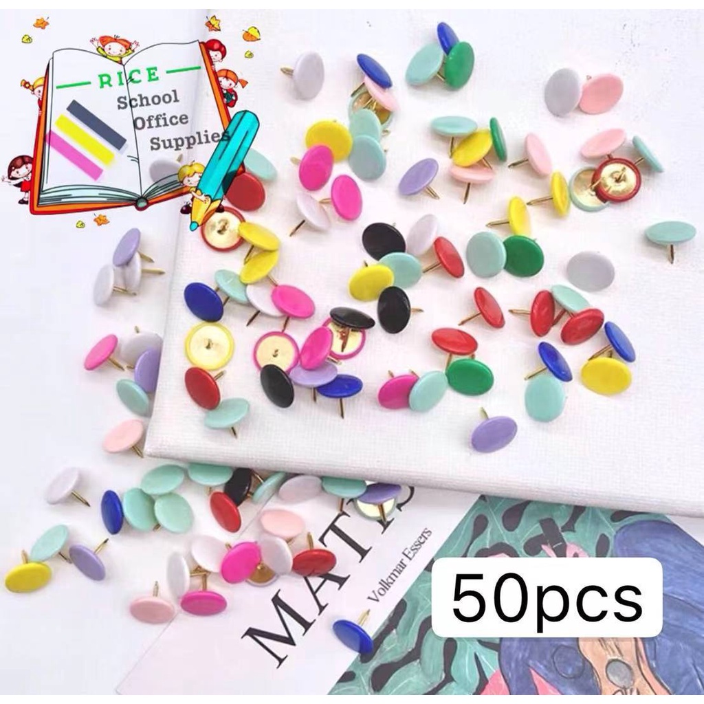 Rice 50pcs Colored Round Push Pins Thumb Tacks for Notice Board Cork ...