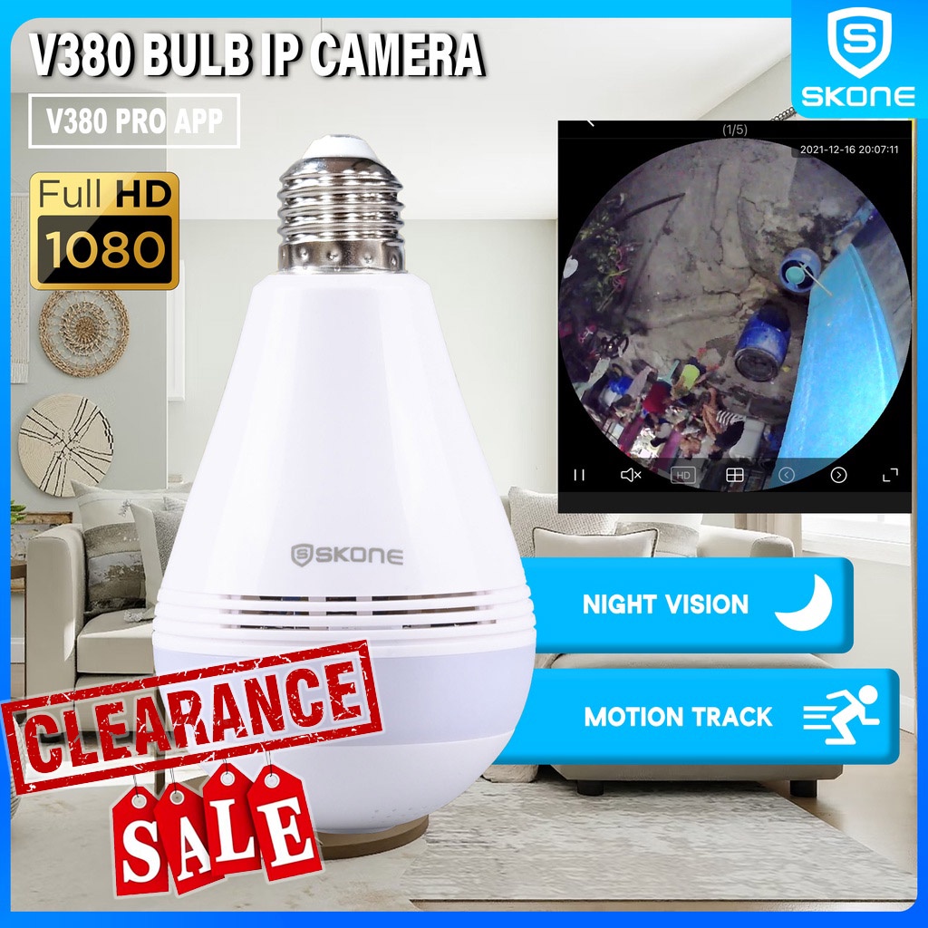 V380 IP Cam CCTV Bulb Camera 360 Panoramic Bulb with Night Vision SKONE ...