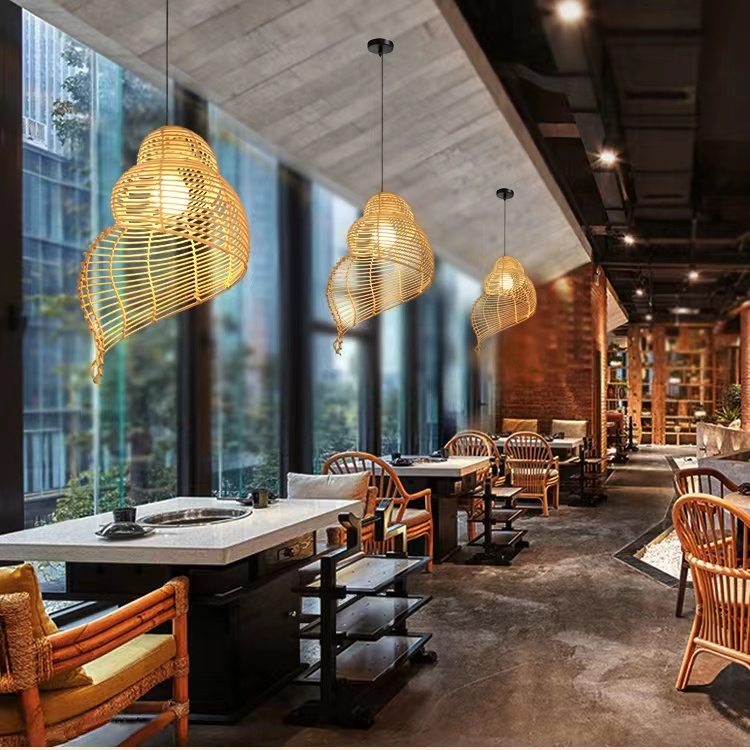 Japanese Bamboo Rattan Chandelier Simple Pendant Light Restuarnt lamp ...