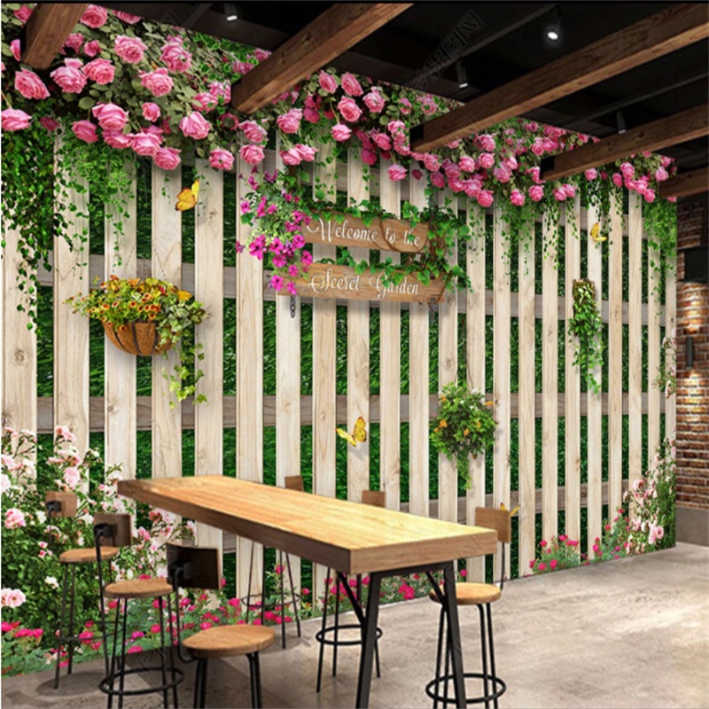 Custom Mediterranean Wood Rose Wallpaper Mural 3D Restaurant Coffee ...