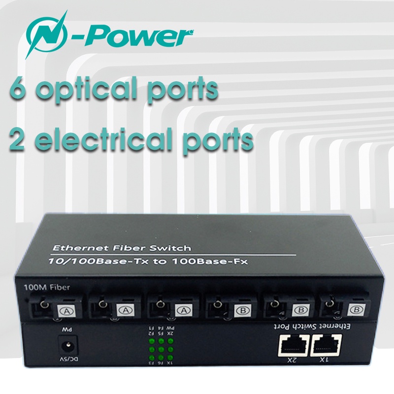 Media Converter Fast Ethernet Switch Converter 2 RJ45 and 6 SC fiber ...