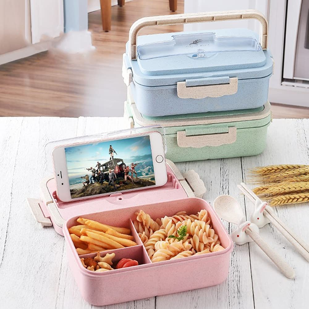 Korean lunch box, student three grid Japanese plastic fresh-keeping box ...