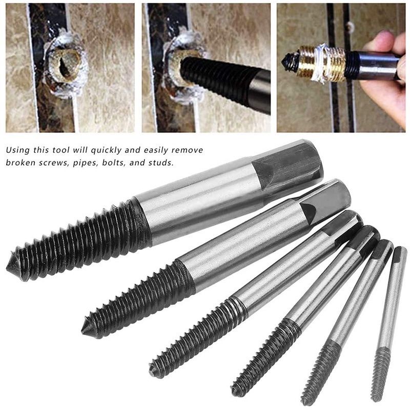 6PCS Broken Bolt Screw Driver Extractor Remover Set Easy Out Drill Bits ...