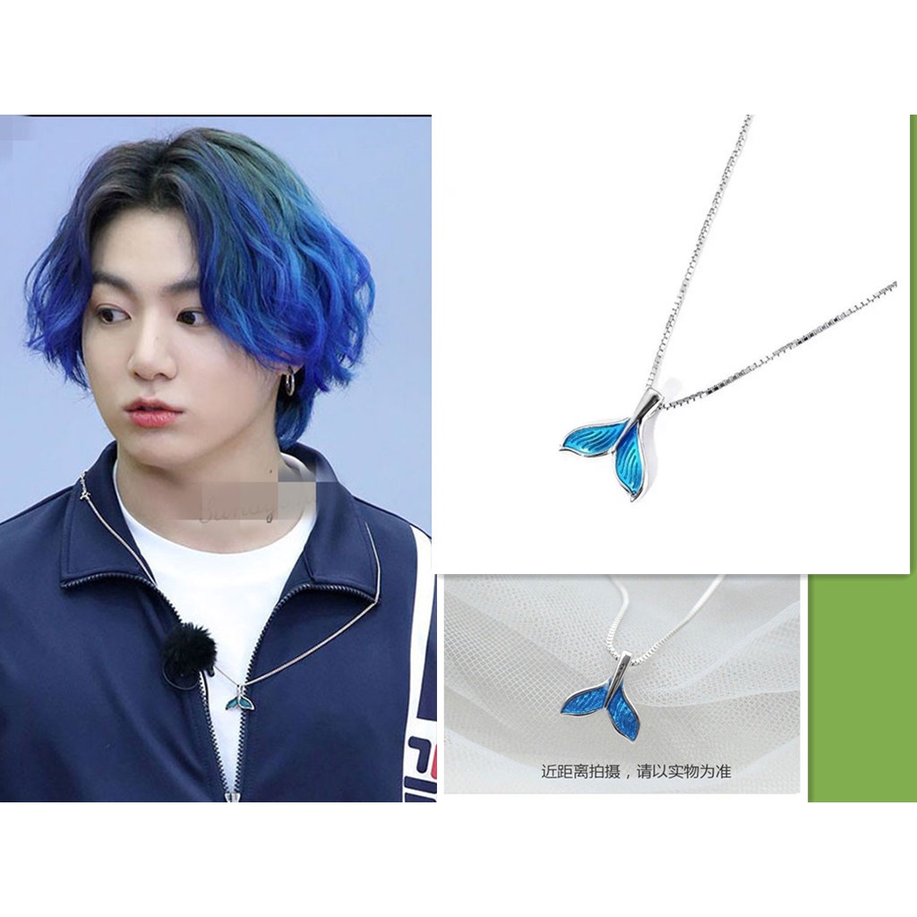 Kpop BTS JUNGKOOK Necklace Whale Tail Ocean Blue Pendant Silver Jewelry | Shopee Philippines