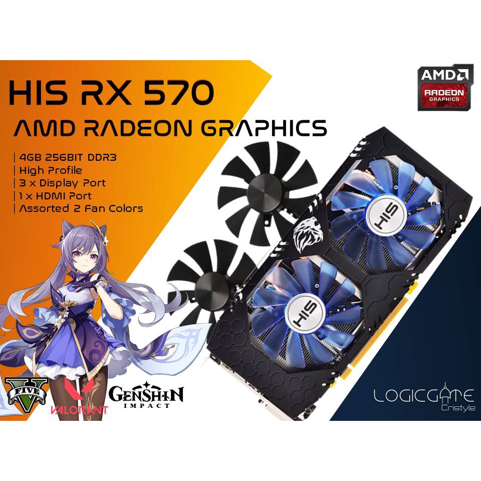 HIS RX 570 4g 256bit ddr5 Better Than Gtx1050 ti DX12 | Shopee Philippines