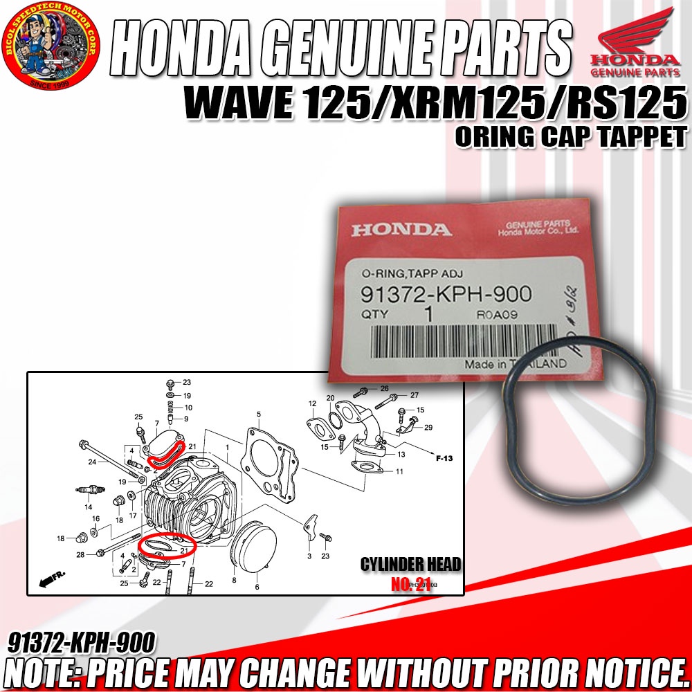 WAVE 125/XRM 125/RS 125 ORING CAP TAPPET (HPI) (Genuine: 91372-KPH-900 ...