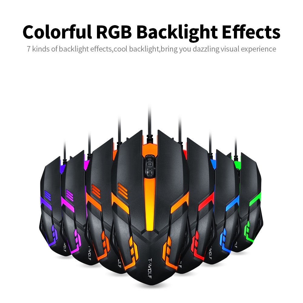 T-WOLF V1 Wired Gaming Mouse 3 Button 7 Colorful Backlight 1200 DPI ...