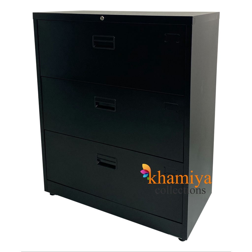 BLACK LFC 3 Drawer Lateral Filing Cabinet with keylock, Steel Office ...