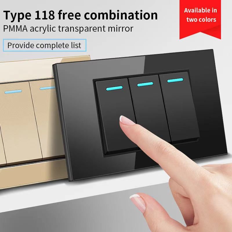 DK COD tempered glass Light Switch Wall swtich Black white gold 118MM ...