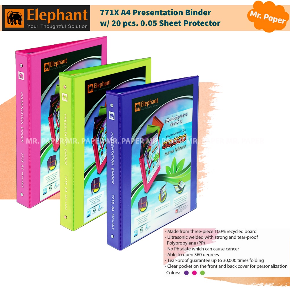 Elephant 771X A4 Presentation Binder w/ 20 pcs. 0.05 Sheet Protector ...