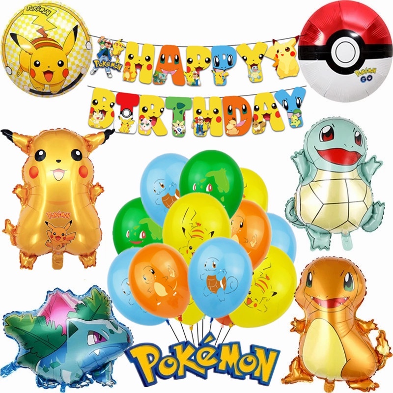 12pcs Pikachu Themed Balloon Set Pokemon Foil Balloon Cartoon Pokemon ...