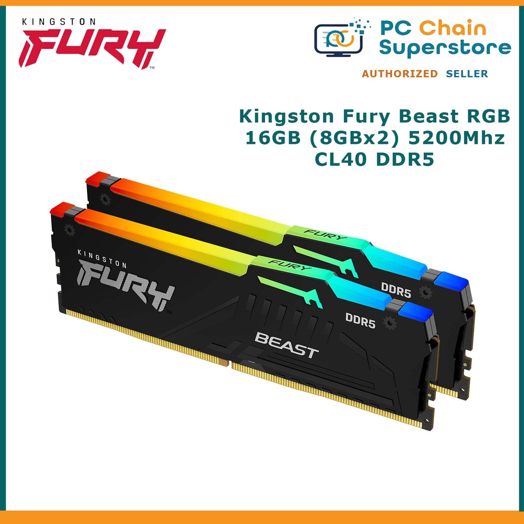 Kingston Fury Beast RGB 16GB (8GBx2) Kit of 2 5200Mhz CL40 DDR5 Gaming Memory RAM (KF552C40BBAK2 ...