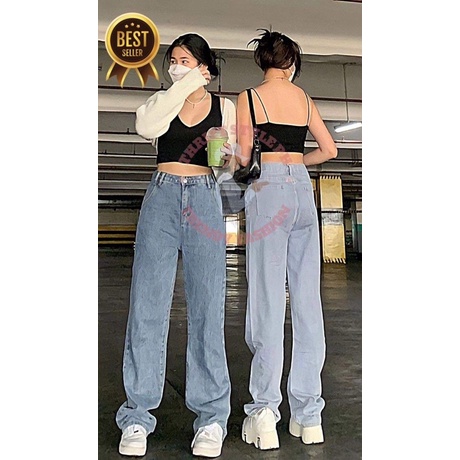 Trendy Wide Leg Maong Pants Highwaist Denim Jeans Random Pick | Shopee ...