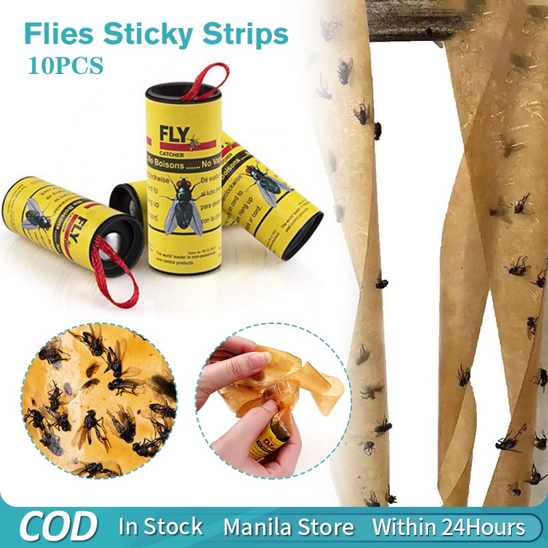 10PCS Flies Sticky Strips Sticky Hanging Fly Tape Catcher Ribbon Fruit ...