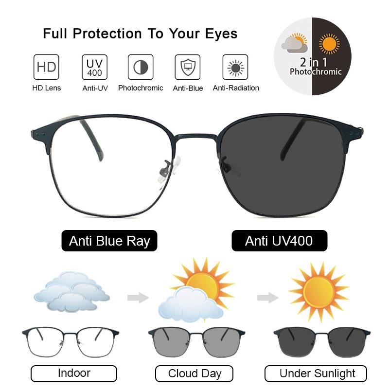 New Anti Radiation Photochromic Eyewear 2 In 1 for Women Men ...