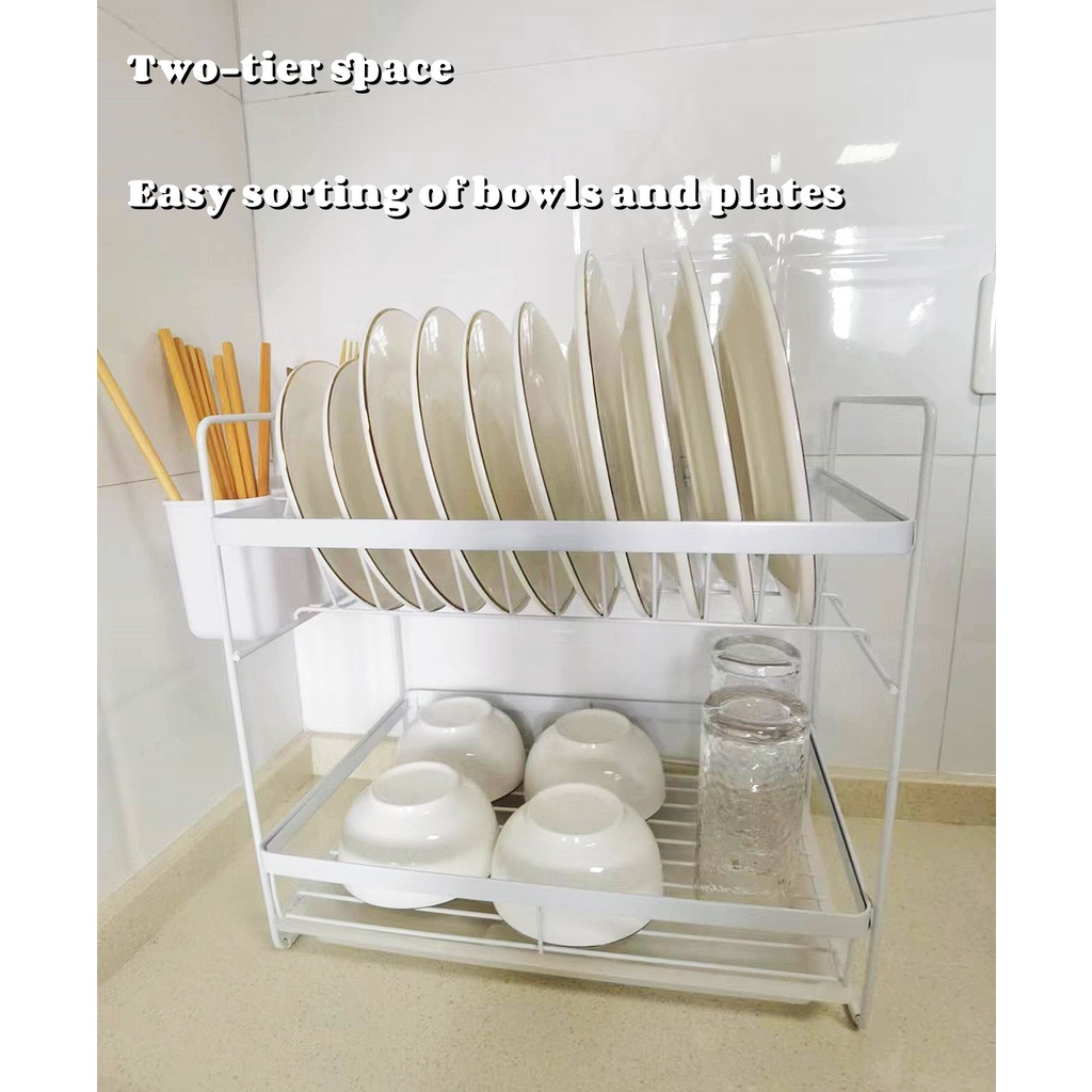 Kitchen double-deck leaching bowl rack removable for collection ...