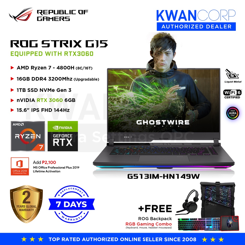 Asus ROG Strix G15 G513IM-HN149W Ryzen 7 4800H 16GB RTX 3060 1TB SSD 15 ...