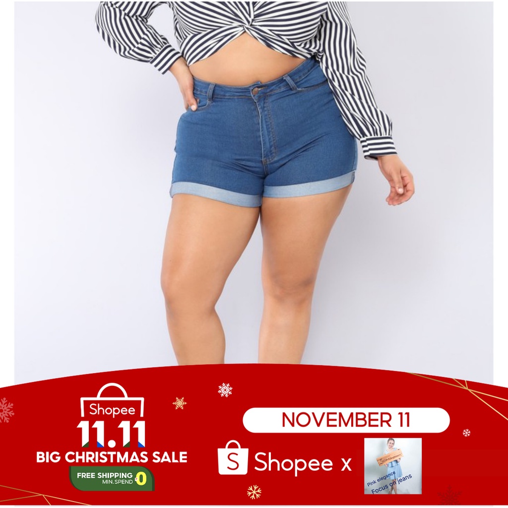Pink Elegance Plus Size High Waist Denim Short Stretchable | Shopee ...