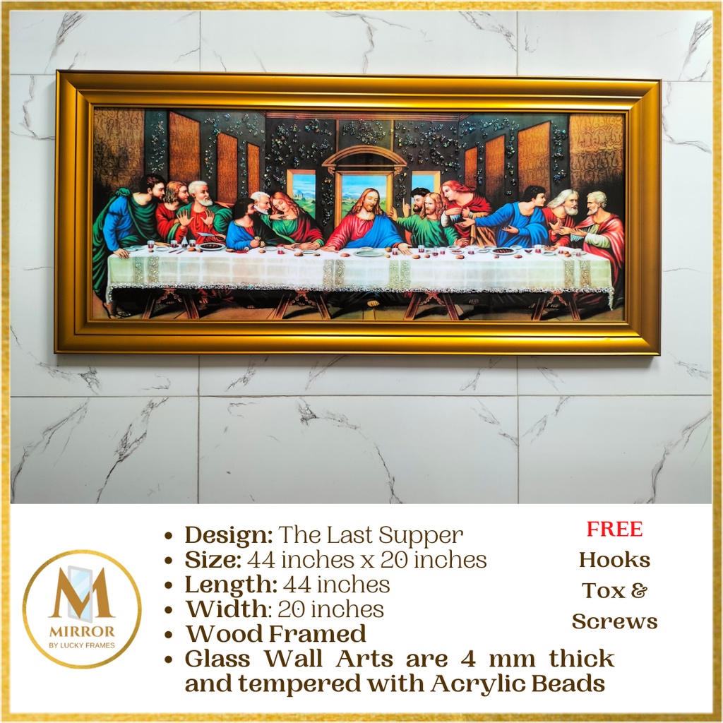 The Last Supper Wall Decor with Frame 44 inches x 20 inches Tempered ...