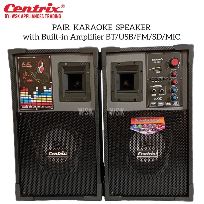 Centrix CX-AS601 Professional Indoor/Outdoor Pair Speaker with Built-In Amplifier BT/USB/SD/FM ...