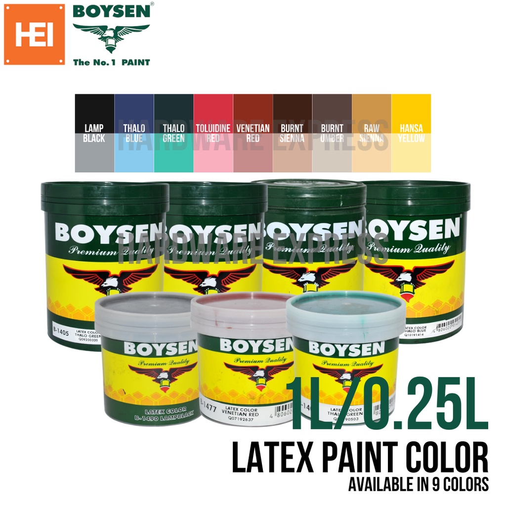 BOYSEN Latex Color 1/4L (Lamp Black, Thalo Green, Thalo Blue, Burnt ...