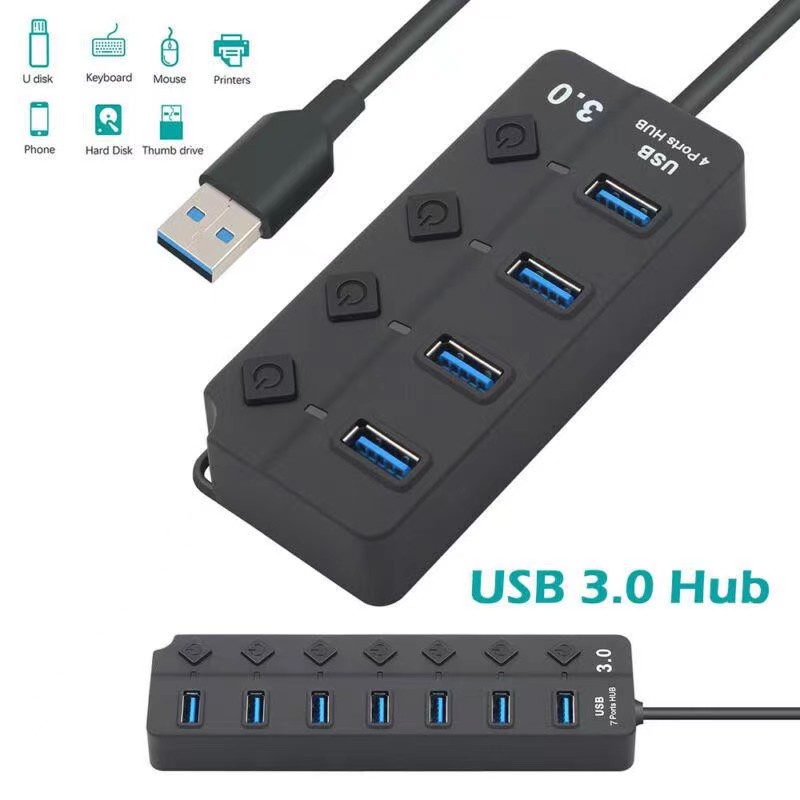 USB HUB 4PORTS 3.0 WIth individual swith 3.0 USB Port Extension USB Hub ...