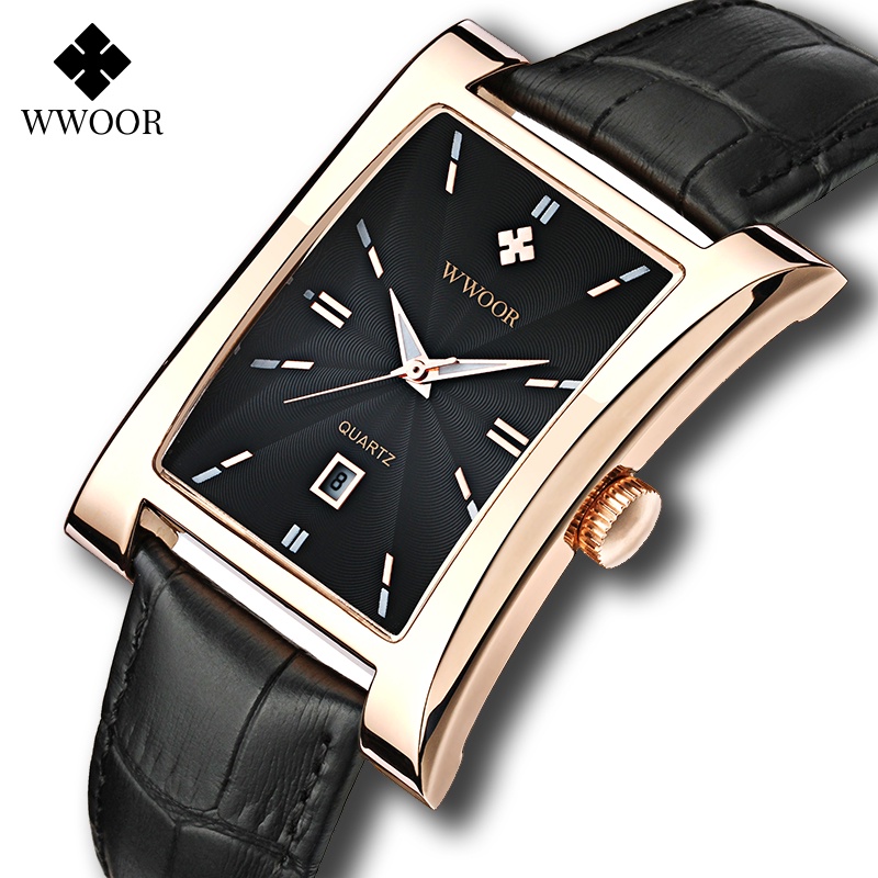 WWOOR Luxury Gold Black Square Watch Men Sports Business Mens Quartz ...