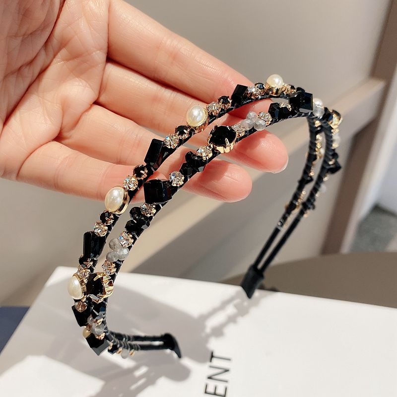 Korean Handmade String System Double Strand Hair Band Crystal ...