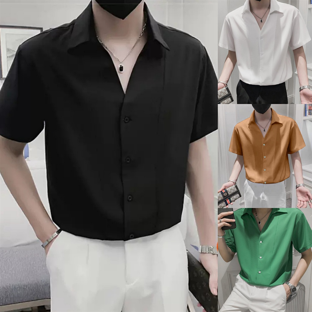 Huilishi Mens Ins Korean Style Short Sleeve Fashion Shirt Shopee