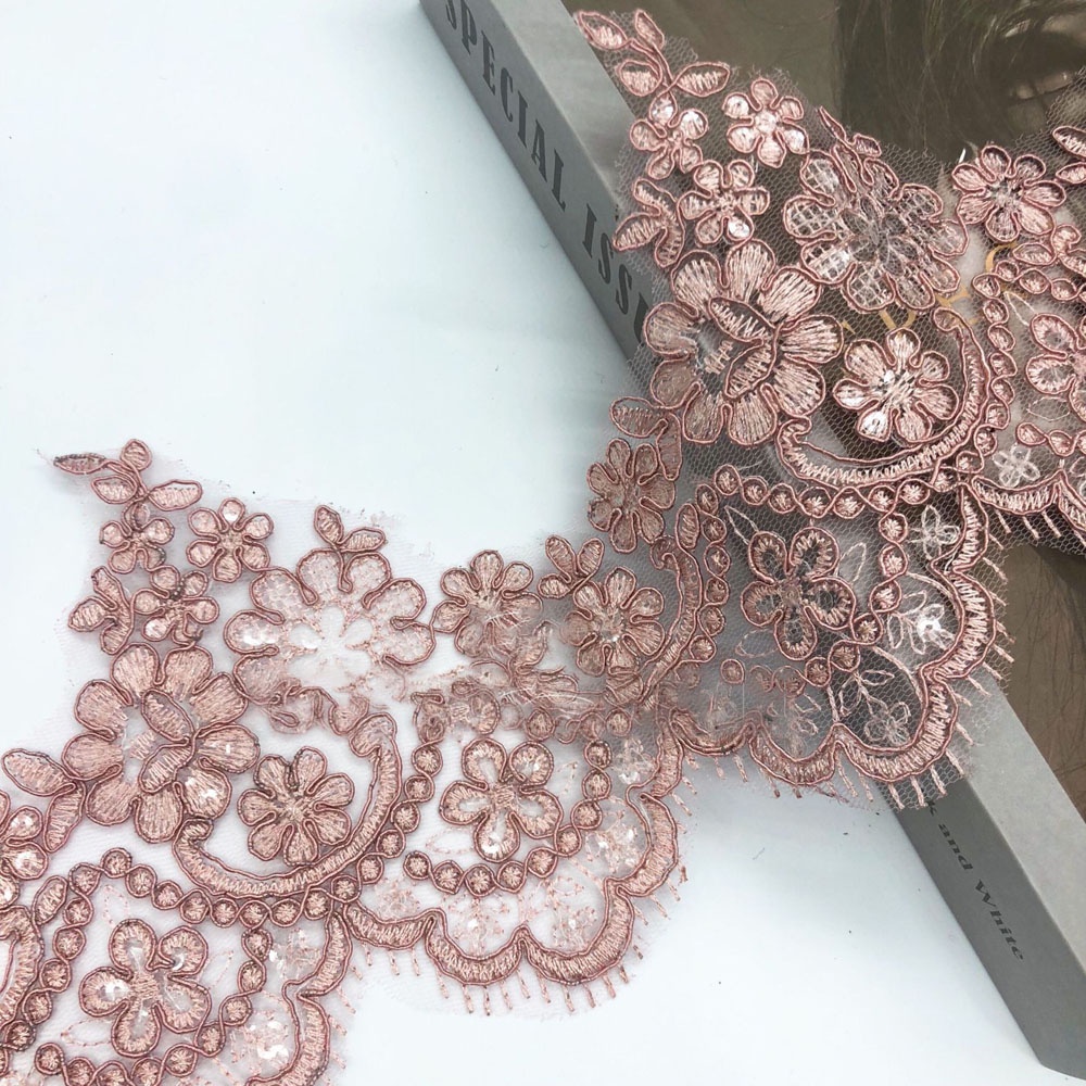 1Yard Sequin Lace Fabric Flower Venise Mesh Trim Applique Sewing Craft ...