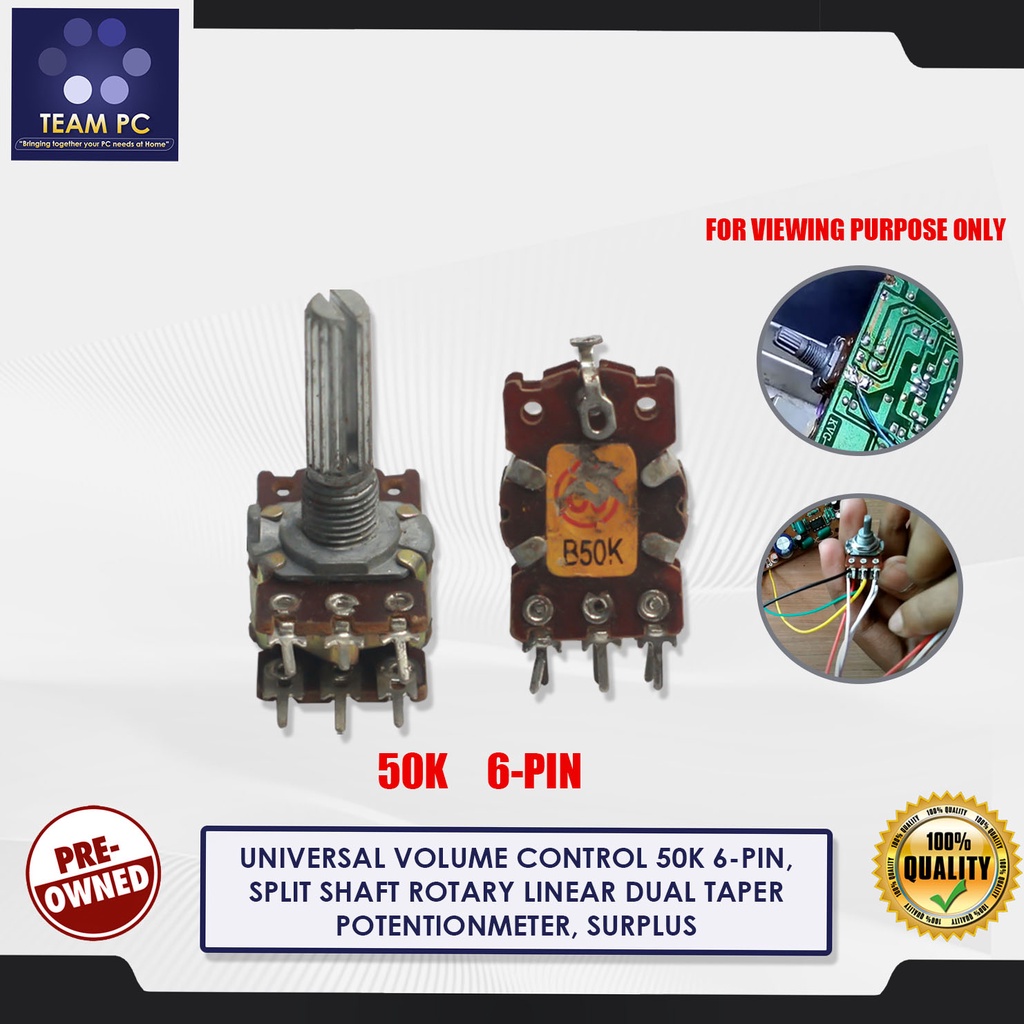 UNIVERSAL VOLUME CONTROL 50K 6-PIN, SPLIT SHAFT ROTARY LINEAR DUAL ...