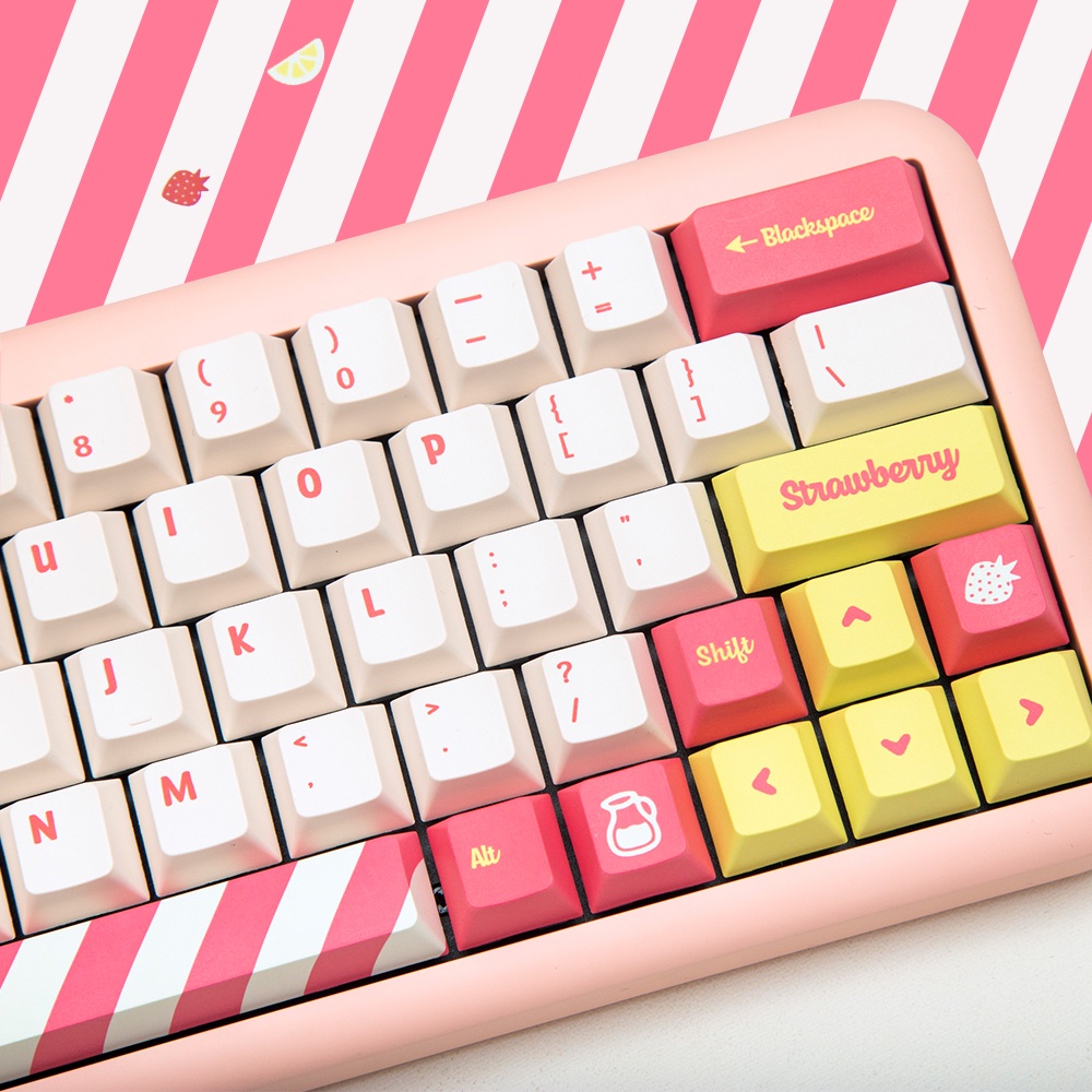 PBT Strawberry Lemon Keycaps 140 keys Cherry Profile Compatible Gateron ...