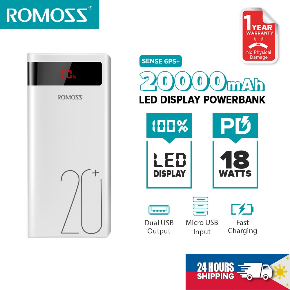 Romoss Sense 6ps+ 20000mAh Powerbank 22.5W QC 3.0 PD Super Fast Charge ...