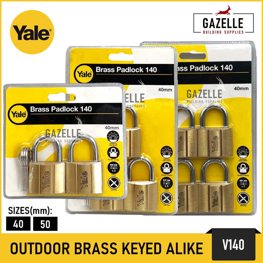 Yale V140 Outdoor Brass Heavy Duty 2 3 4 Pc Keyed Alike Padlocks w/ 3 Keys - 40mm / 50mm ...