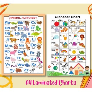 A4 Laminated Charts for Kids Wall Chart Learning Chart Alphabet Numbers ...