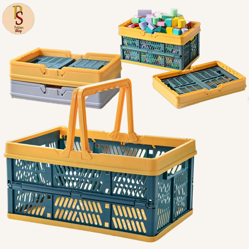 Collapsible Plastic Folding Crate Storage Box Basket Utility Desktop ...