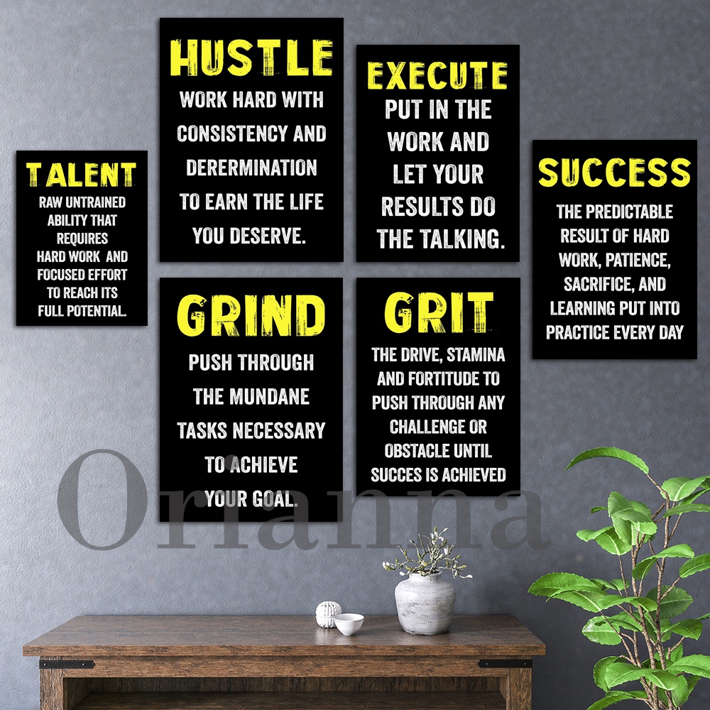 Success Grit Talent Execute Grind Hustle Positive Affirmation Wall ...