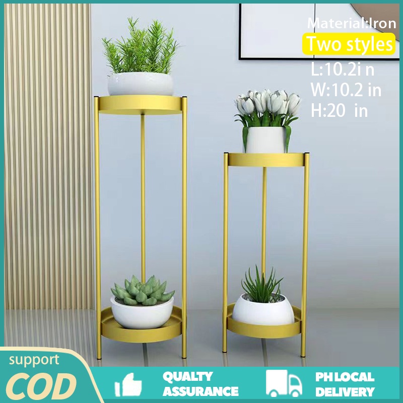 2 Tier Gold Plant Stand Metal Display Flower Pot Stand Indoor Outdoor ...