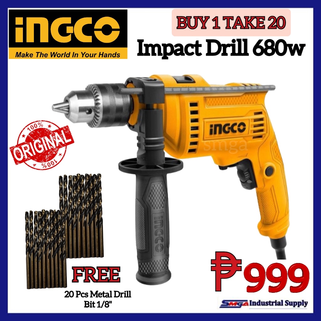 Ingco ID68016P / ID6808 Impact Drill 680w 13mm FREE 20Pcs Metal Drill ...