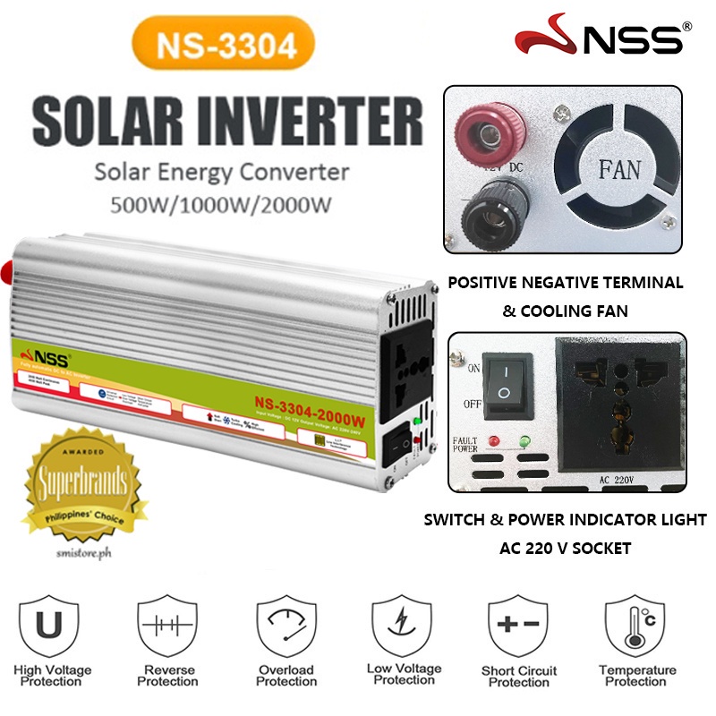 NSS solar power inverter 12v to 220 1000w 2000W DC To AC Car automatic ...