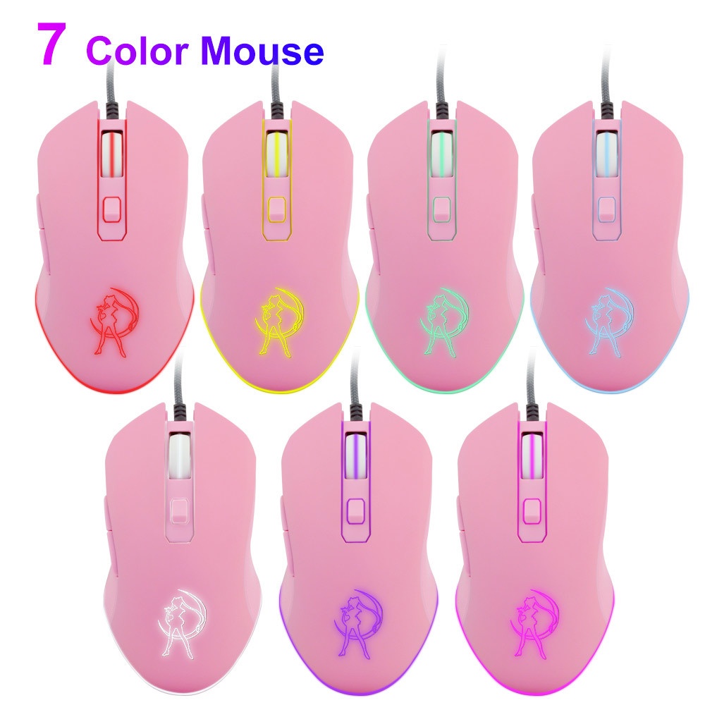 Pink 6D RGB Gaming Mouse 2400 DPI LED Backlight Sailor Moon Mause ...