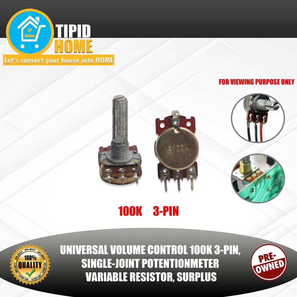 UNIVERSAL VOLUME CONTROL 100K 3-PIN, SINGLE-JOINT POTENTIONMETER ...