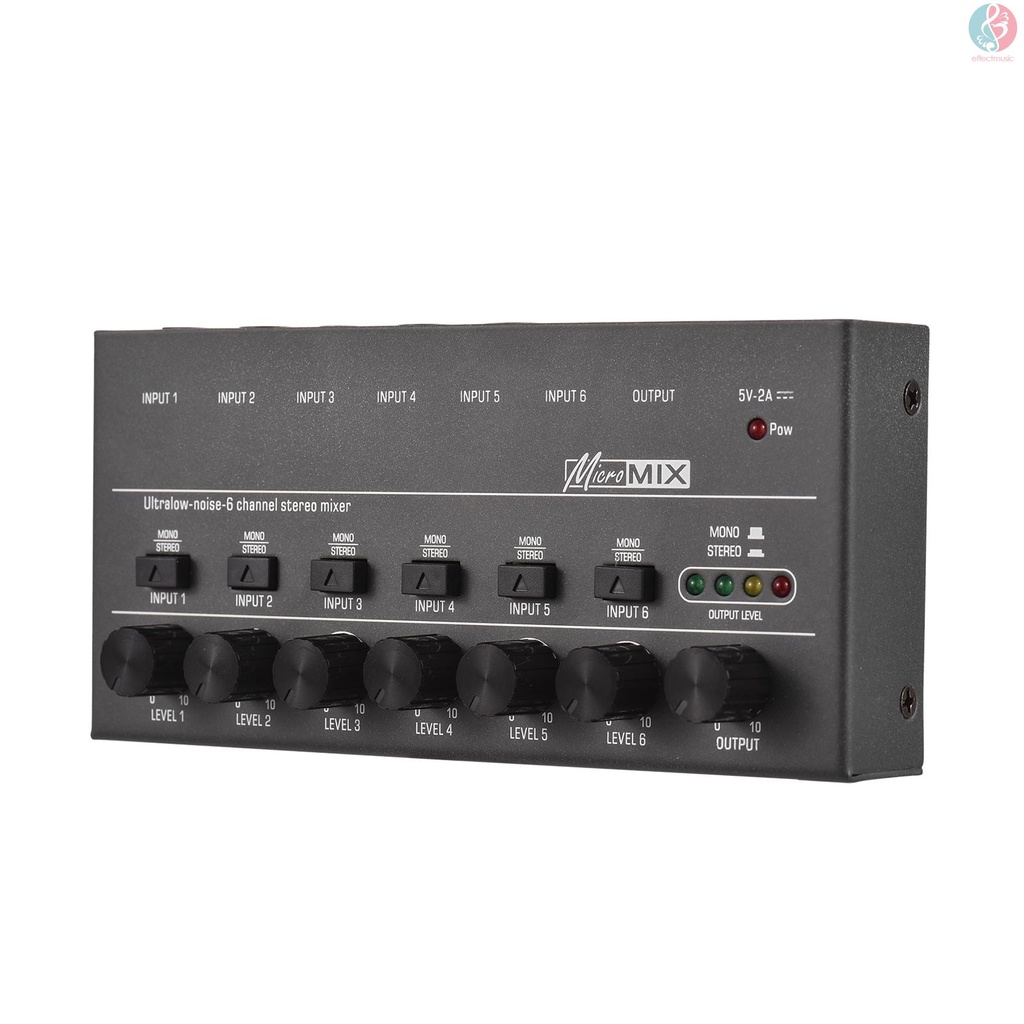 [EM Newest] Ultra Low Noise 6 Channel Line Stereo Mixer 6 Input 1 Output Mono and Stereo ...