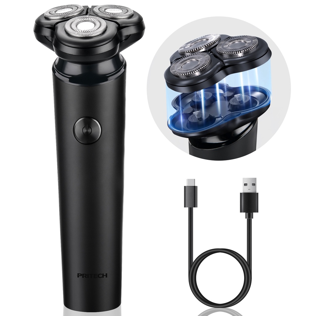 Pritech Men's Electric Shavers Wet Dry Use Usb Rechargeable 3D Rotary ...