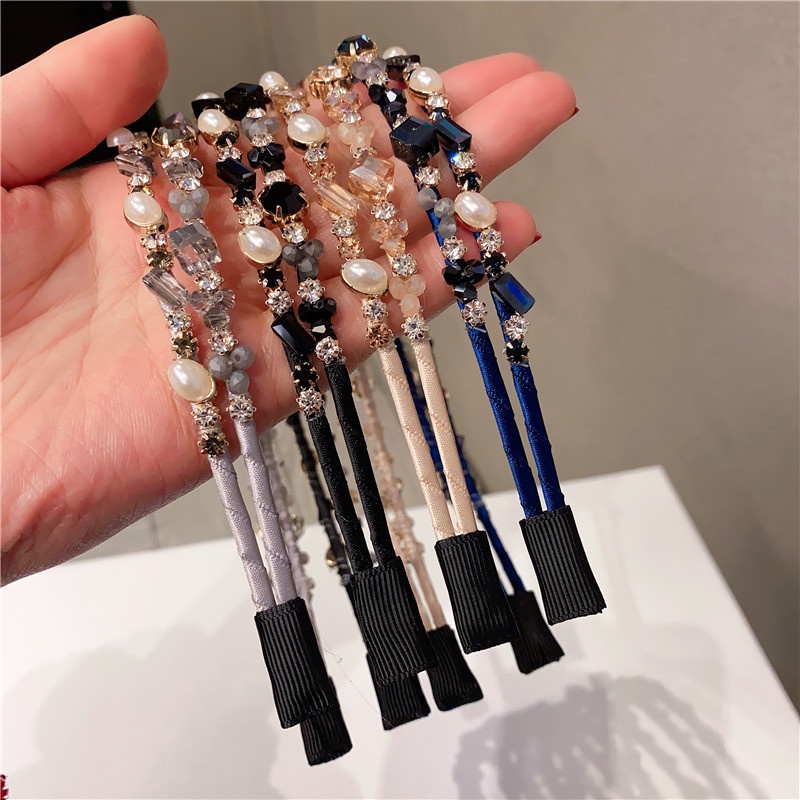 Korean Handmade String System Double Strand Hair Band Crystal ...