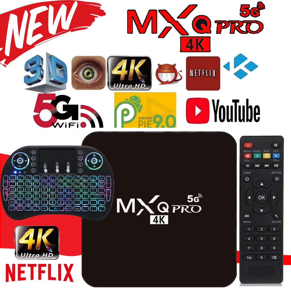 MXQ PRO 5G 4K 8+128GAndroid Ultra HD TV Box + I8 Mini Keyboard 2.4GHz ...