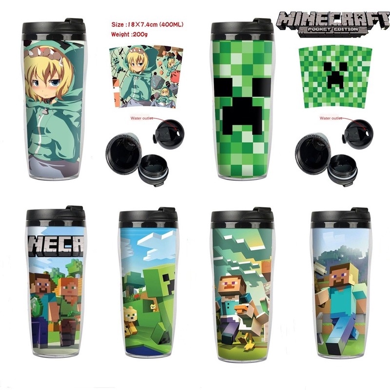 Minecraft Straw Cup Double Layer Plastic Straw Cup Student Accompanying ...