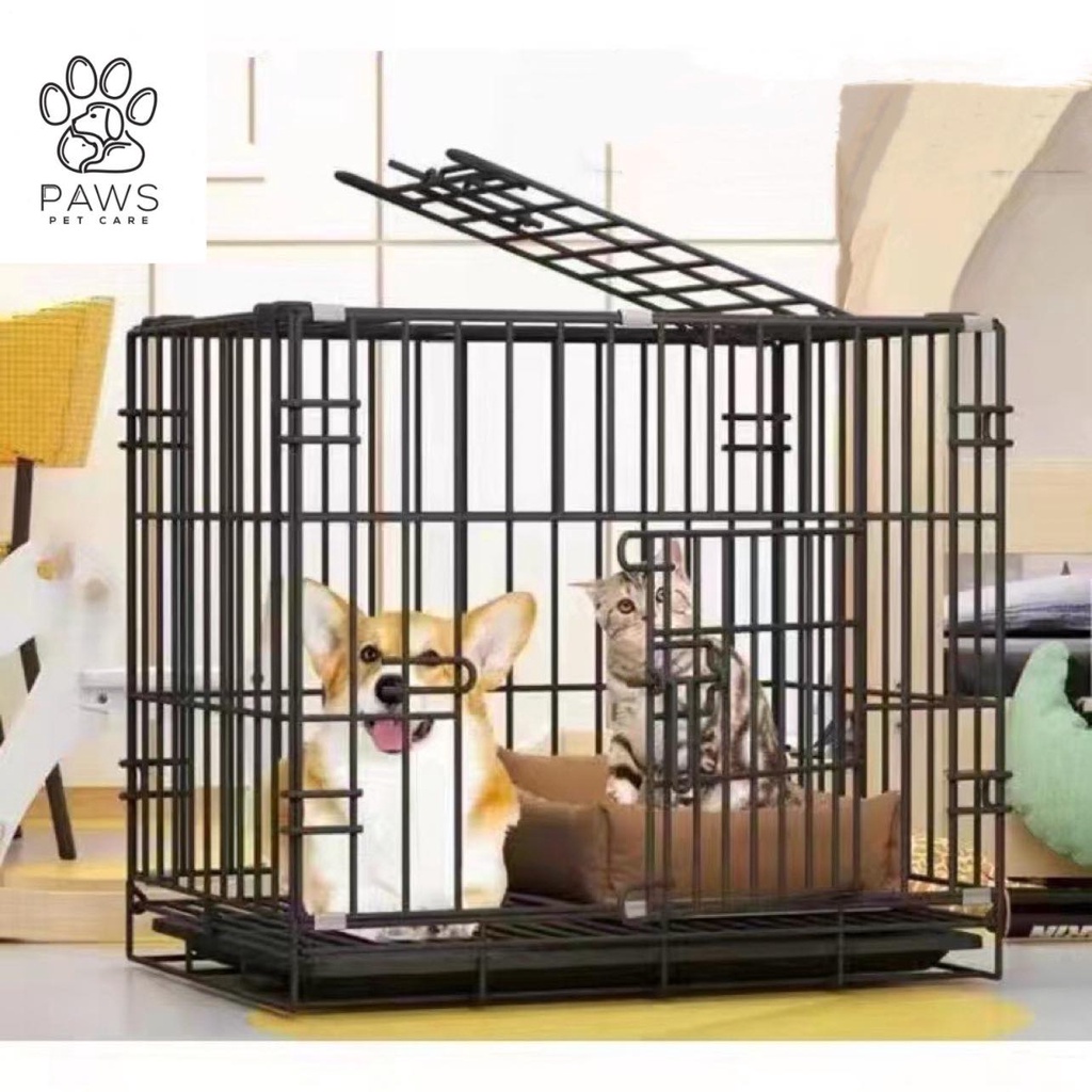 Dog Foldable Cage with Poop Tray Heavy Duty Dog Cat Collapsible Cage ...