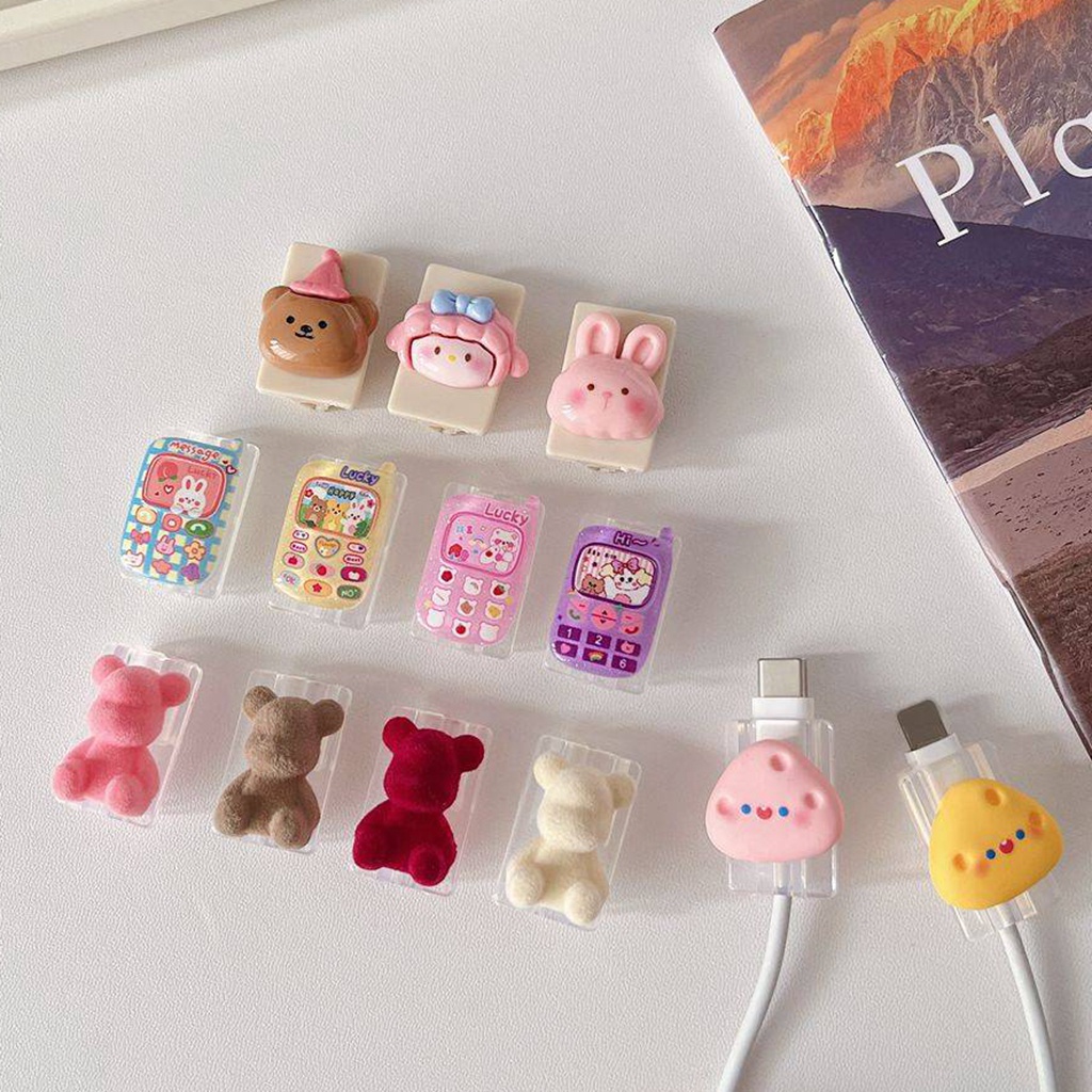 Cable Bite Casing for Charging Cables Protector Data Line Cord 3D Cartoon Bunny Fluffy Bear ...